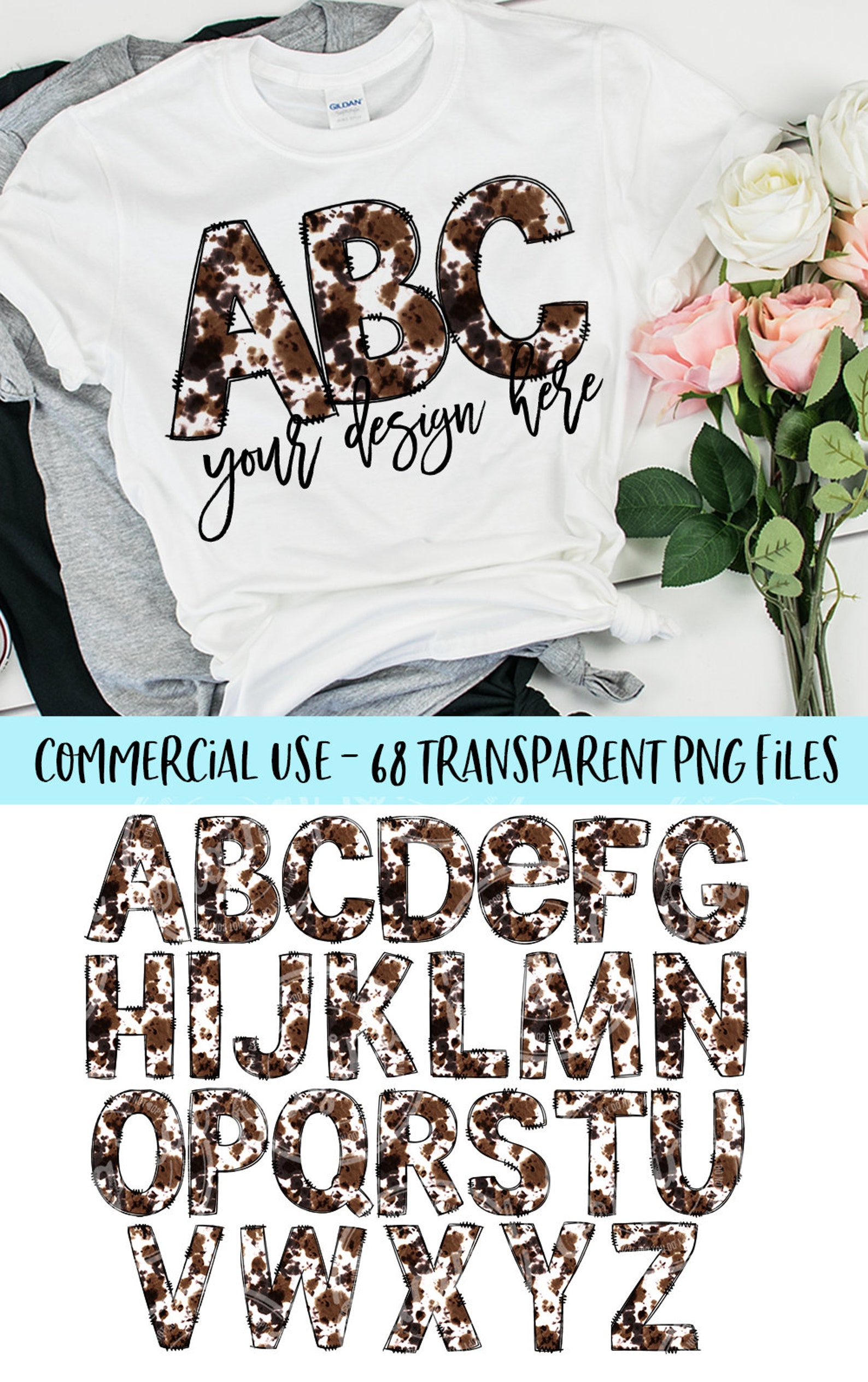 Doodle Font Cow Hide Doodle Letters Animal Print Alphabet - Etsy