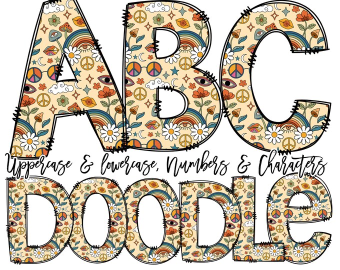 Groovy Doodle Letter PNG Bundle: Retro Rainbow Font Digital Download ...
