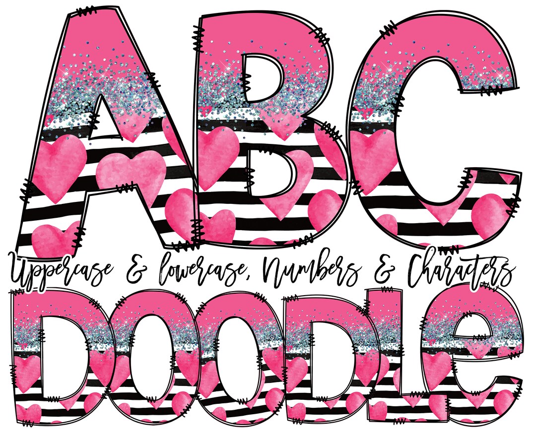 Valentines Day Doodle Alphabet Collection, Love Hearts Watercolor Pack ...