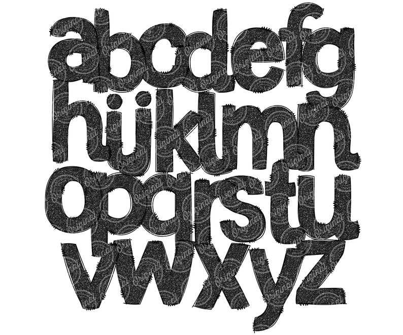Doodle Font Black Glitter Alphabet Set, Glitter Doodle Letters, for ...