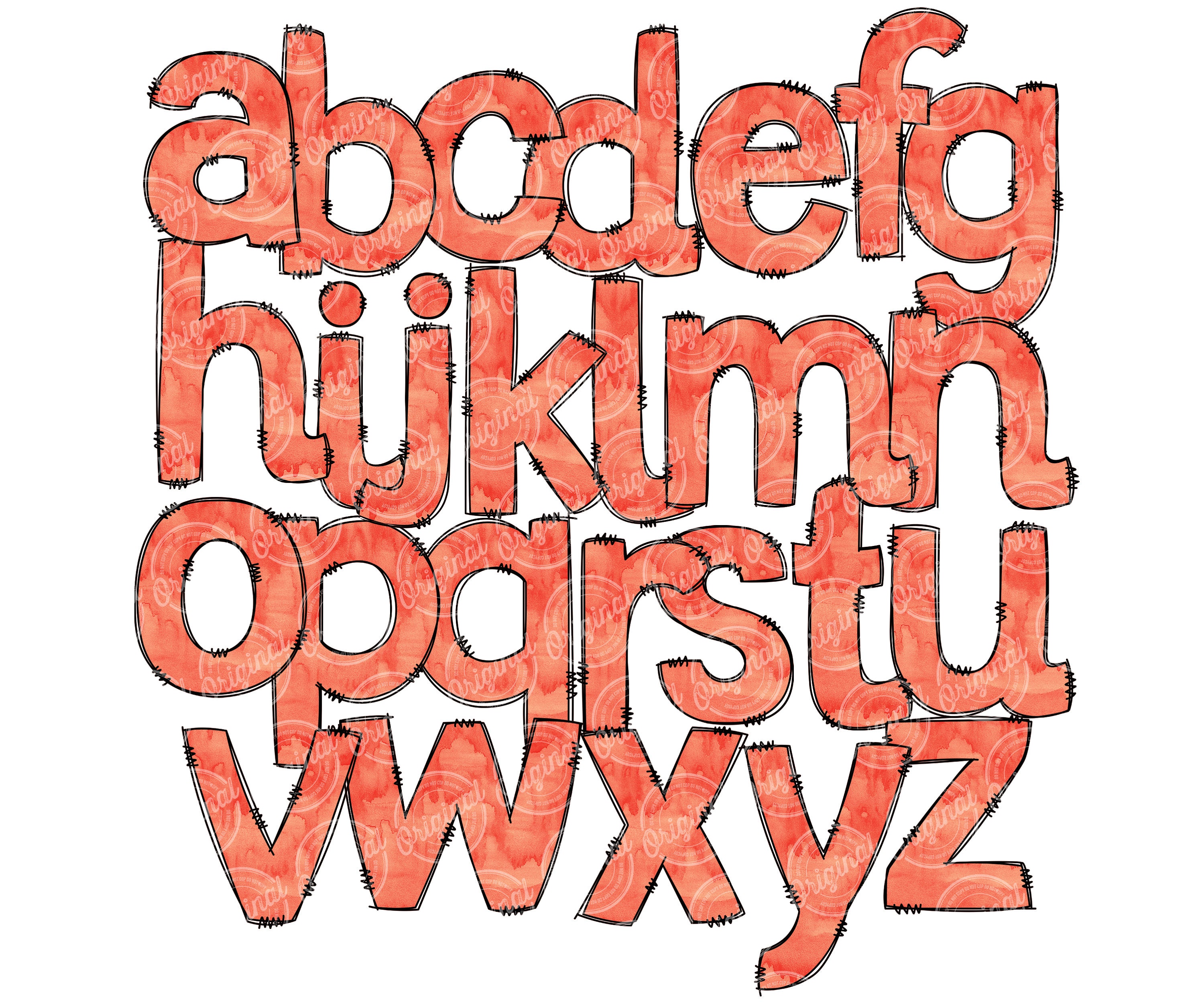 Orange Watercolor Doodle Font Letters & Numbers Commercial Use ...