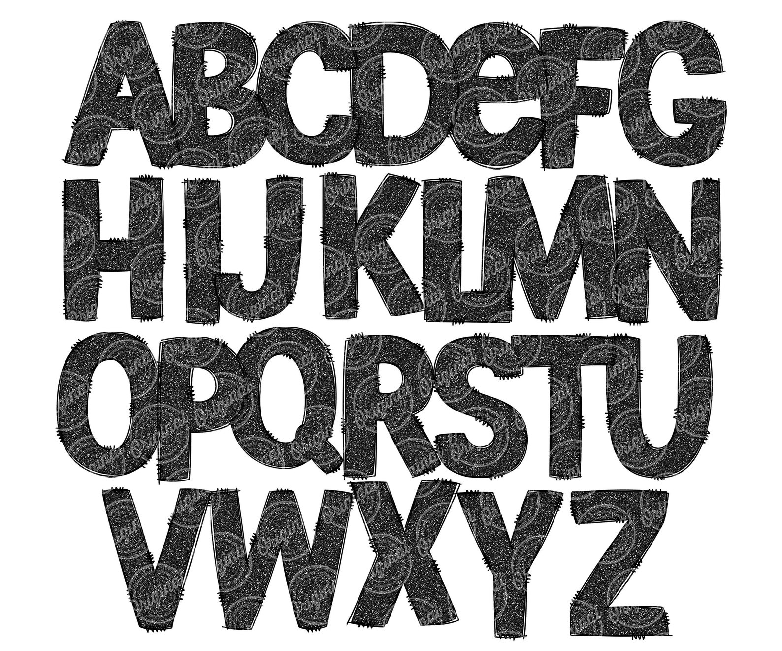Doodle Font Black Glitter Alphabet Set, Glitter Doodle Letters, for ...