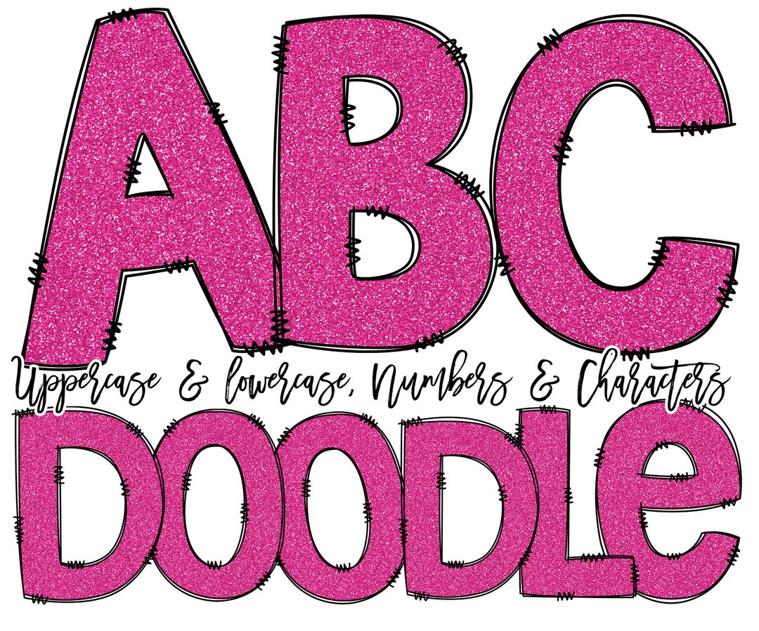 Bright Pink Glitter Alphabet Set, Glitter Doodle Letters, for Crafters ...
