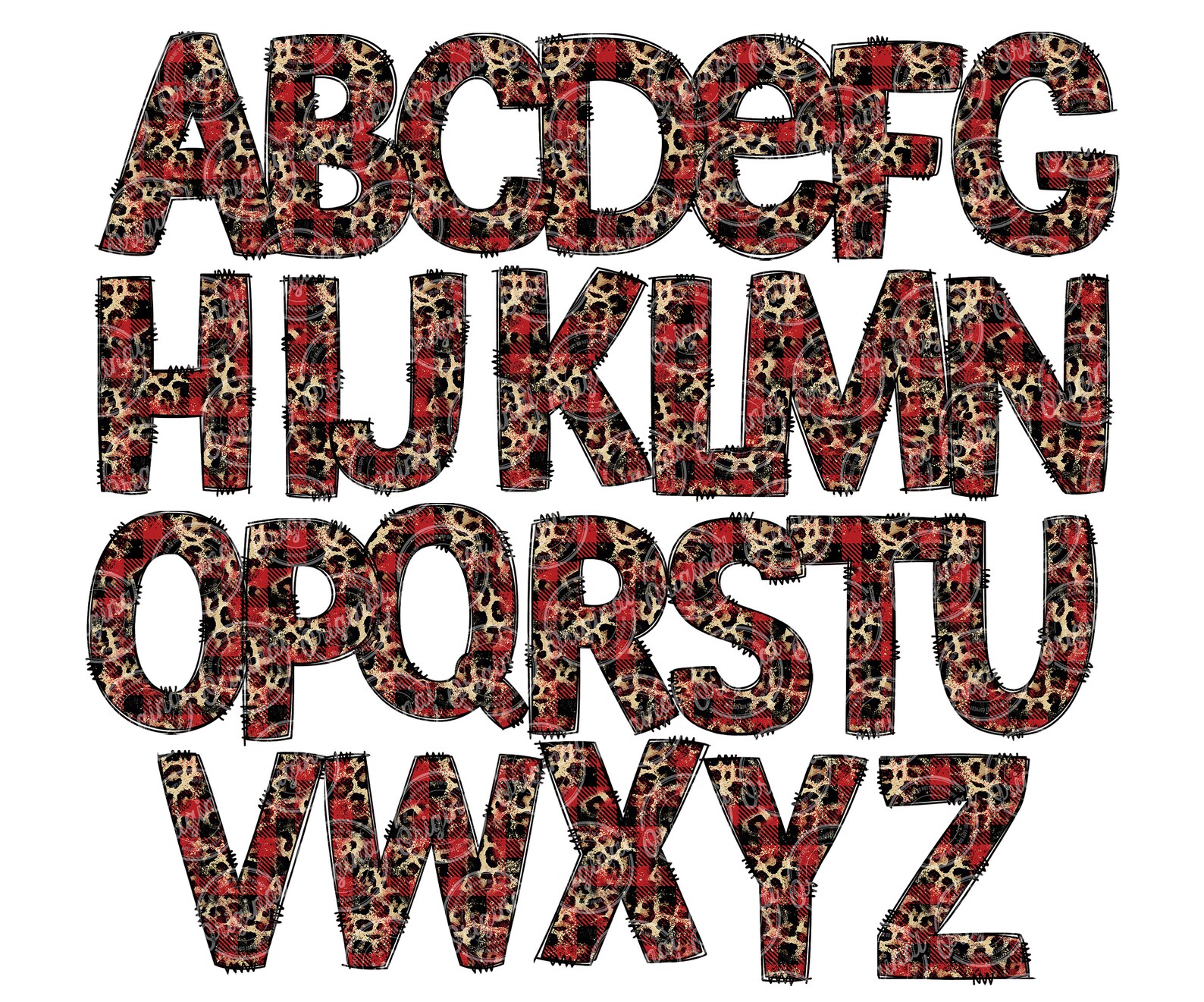 Doodle Font Leopard Plaid Doodle Letters Animal Print - Etsy