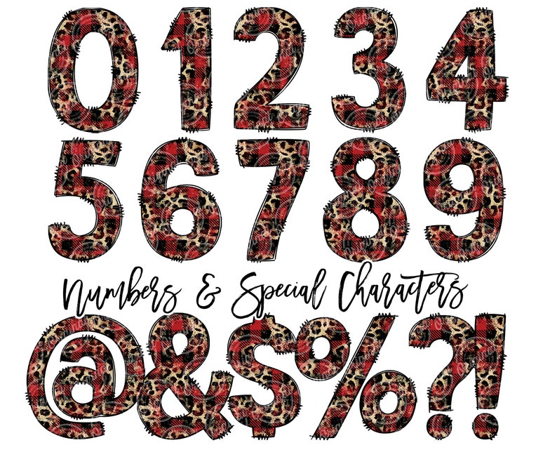 Doodle Font Leopard Plaid Doodle Letters, Animal Print Alphabet Pack ...