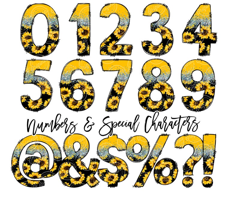 Sunflower Doodle Collection Floral Letters Flower Alphabet - Etsy