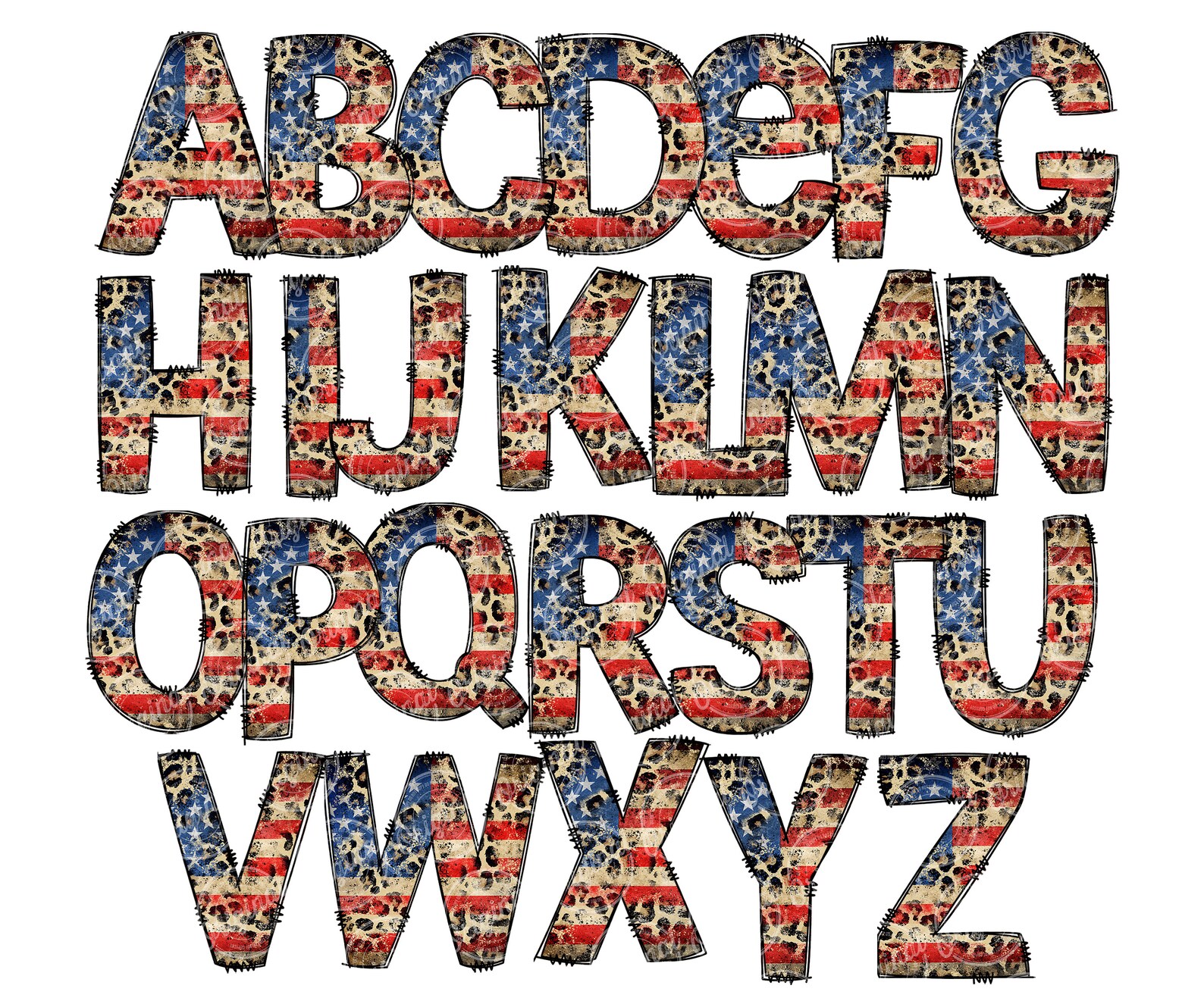 Doodle Font USA Flag Doodle Letters, Red White Blue Alphabet Pack ...