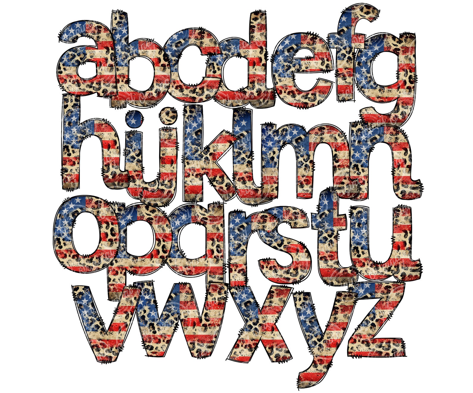 Doodle Font USA Flag Doodle Letters, Red White Blue Alphabet Pack ...