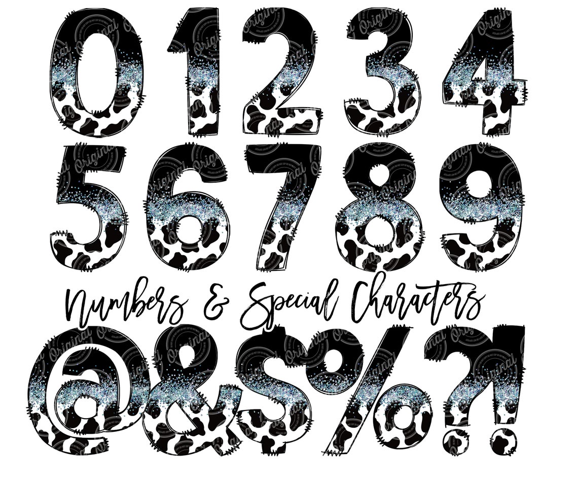 Doodle Font Cow Print Half Glitter Doodle Letters Cow Hide - Etsy