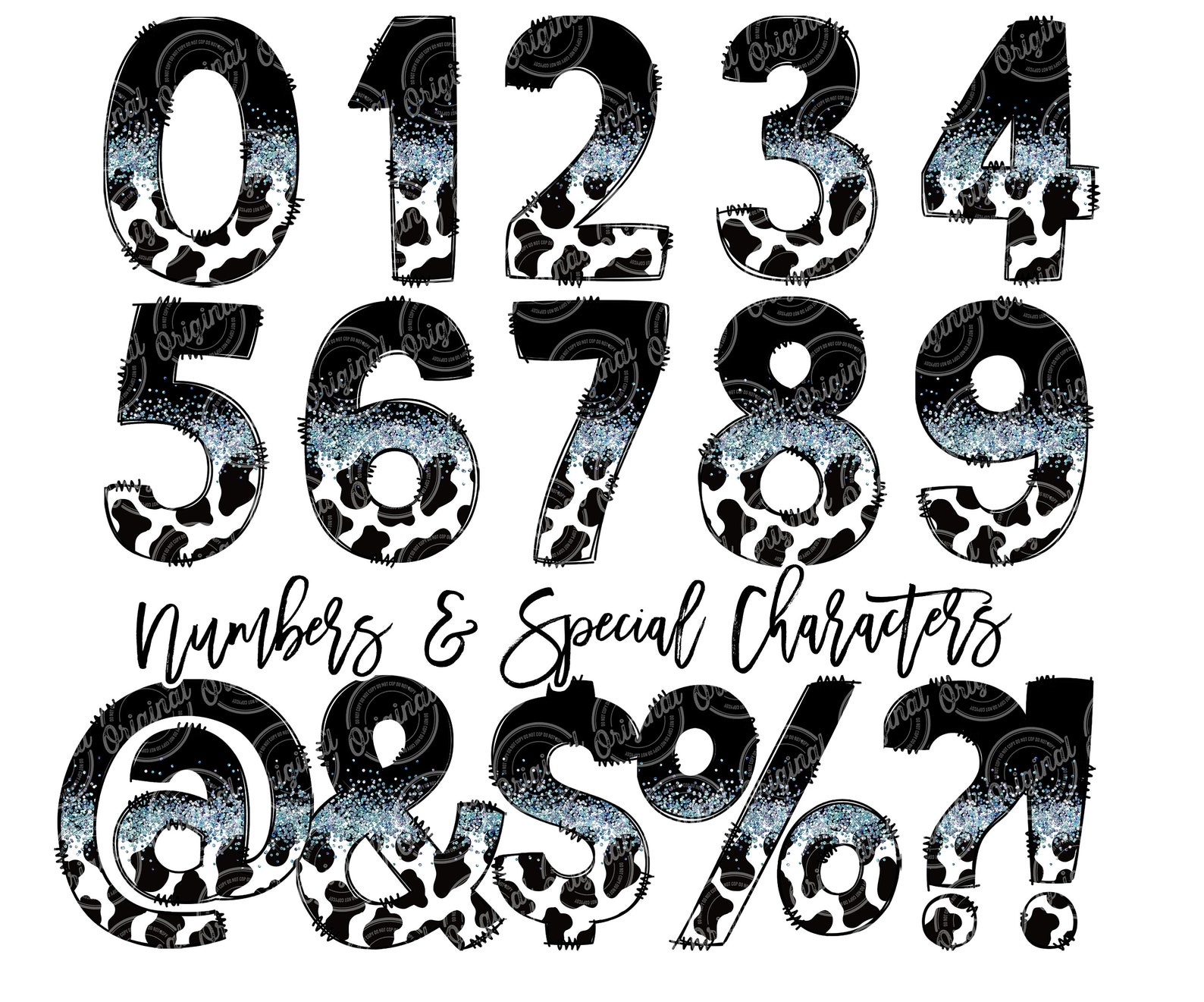 Doodle Font Cow Print Half Glitter Doodle Letters, Cow Hide Western ...
