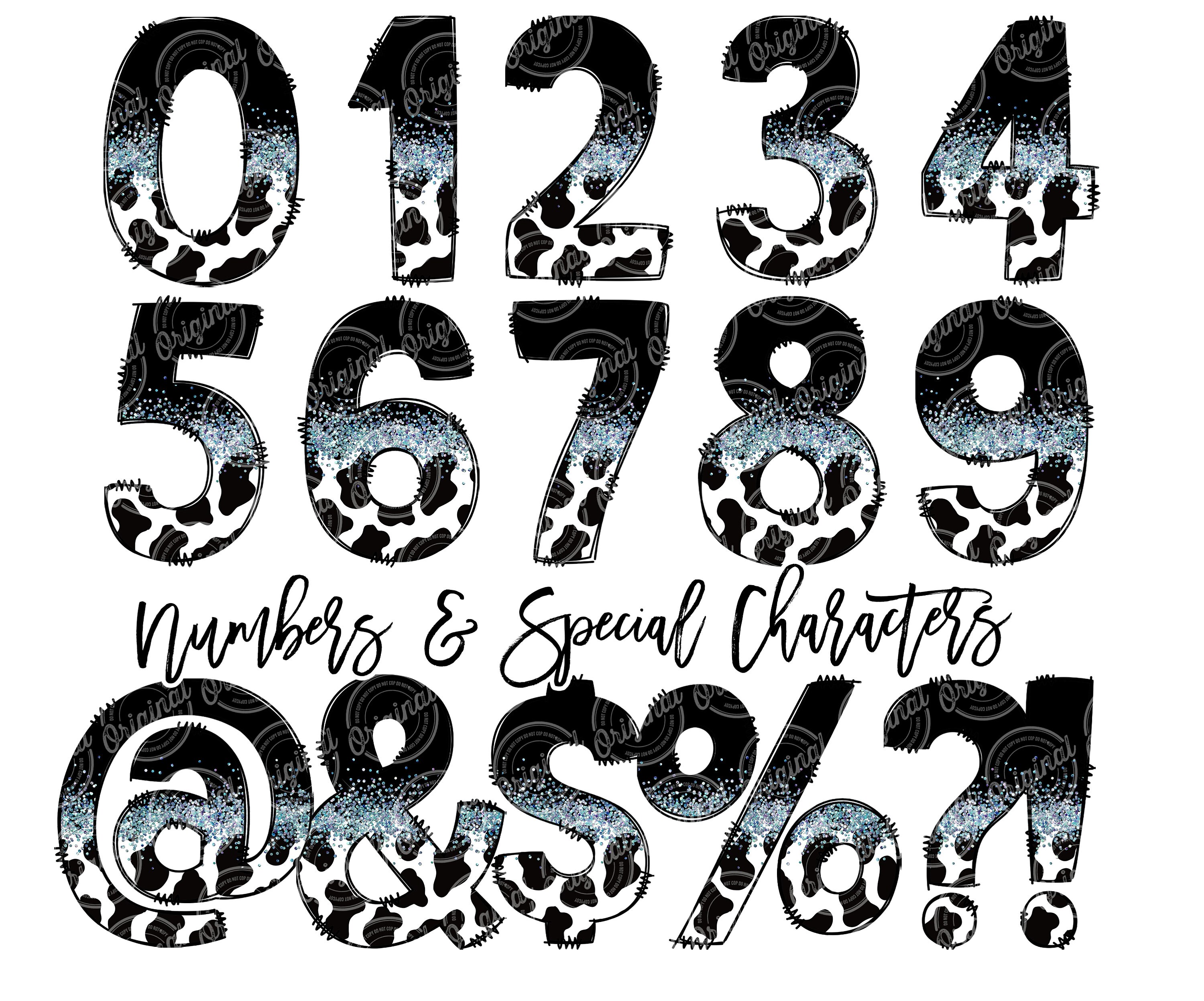 Doodle Font Cow Print Half Glitter Doodle Letters Cow Hide - Etsy