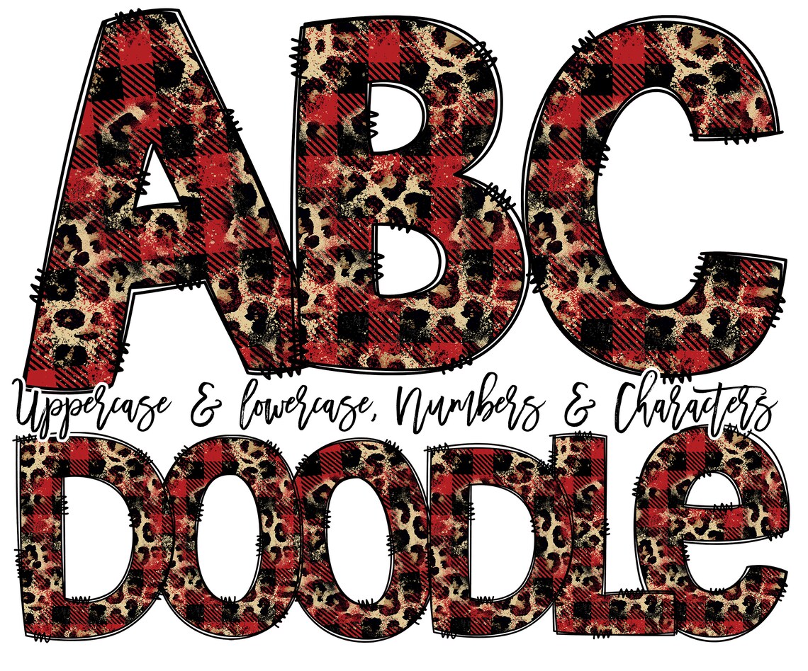 Doodle Font Leopard Plaid Doodle Letters, Animal Print Alphabet Pack ...