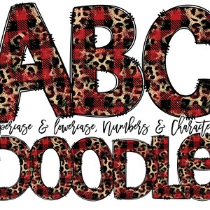 Doodle Font Leopard Plaid Doodle Letters, Animal Print Alphabet Pack ...