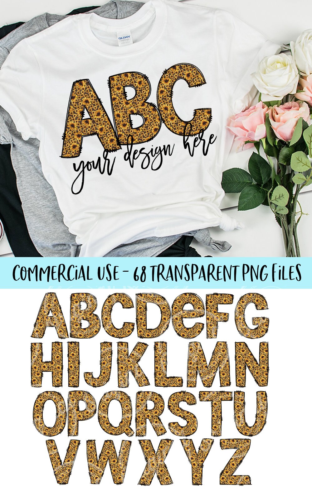 Doodle Font Sunflower Doodle Letters, Sunflower Alphabet Pack ...