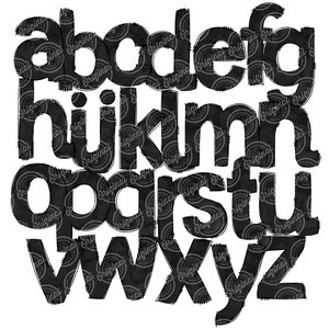 Black Watercolor Doodle Font Letters & Numbers Commercial Use ...