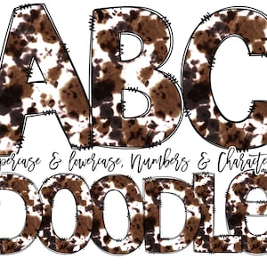 Doodle Font Cow Hide Doodle Letters, Animal Print Alphabet Pack, Cow ...
