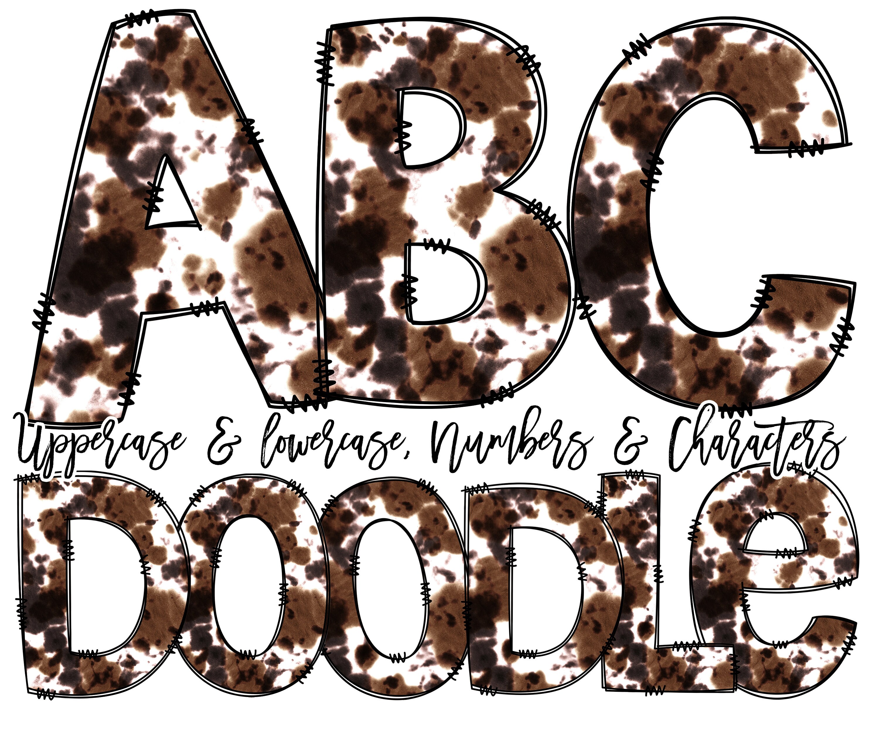 Doodle Font Cow Hide Doodle Letters, Animal Print Alphabet Pack, Cow ...