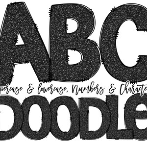 Doodle Font Black Glitter Alphabet Set, Glitter Doodle Letters, for ...