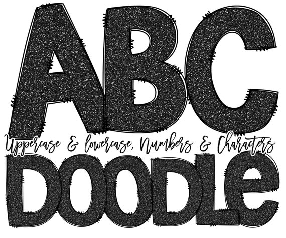 Doodle Font Black Glitter Alphabet Set Glitter Doodle | Etsy