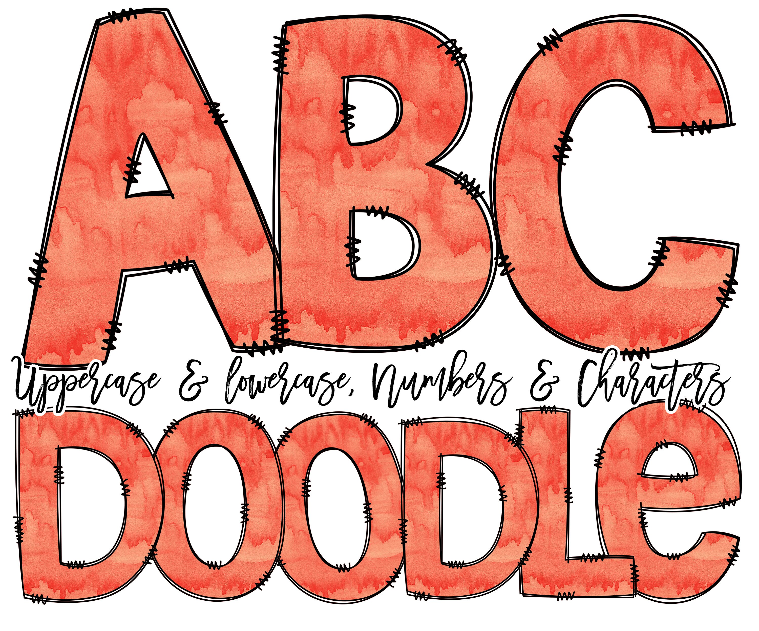 Orange Watercolor Doodle Font Letters & Numbers Commercial - Etsy