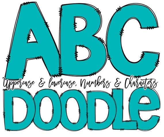 Aqua Green Hand Drawn Doodle Alphabet Pack Solid Color Faux - Etsy