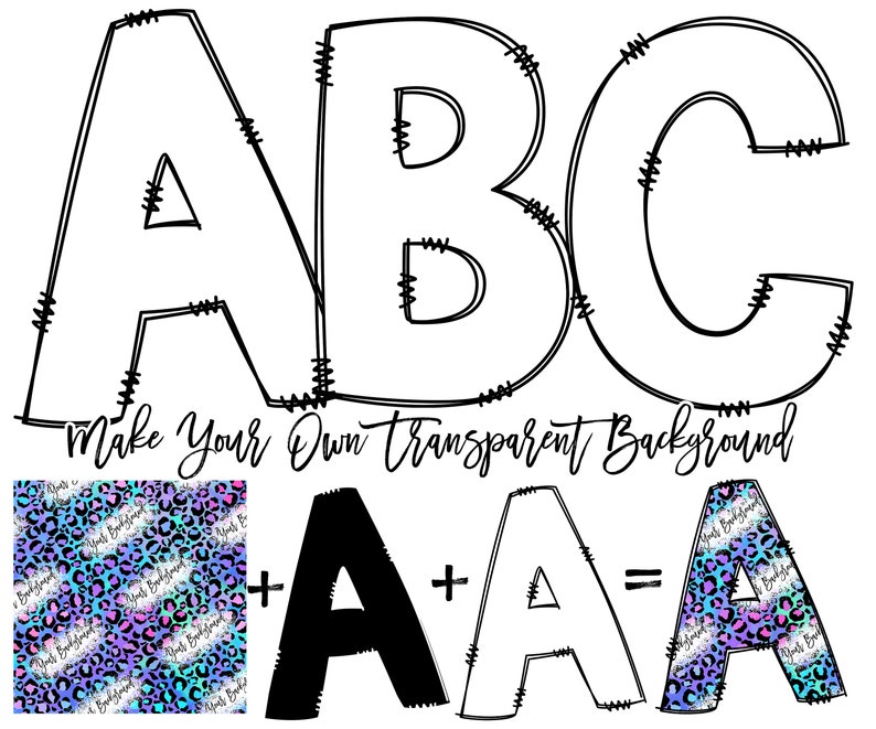 Transparent Doodle Letters With Solid Fill & Outline, Individually ...