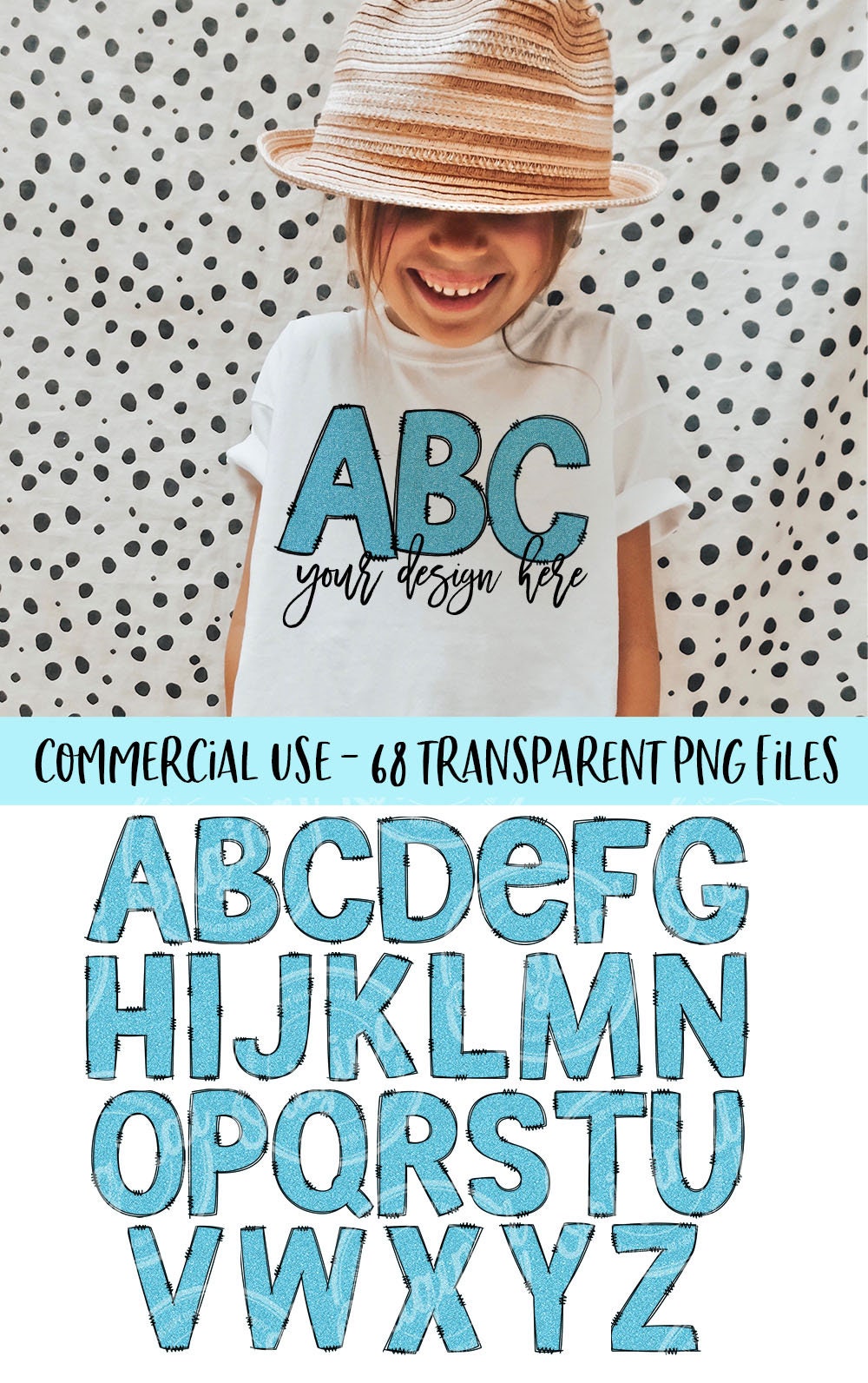 Light Blue Glitter Alphabet Set, Glitter Doodle Letters, for Crafters ...