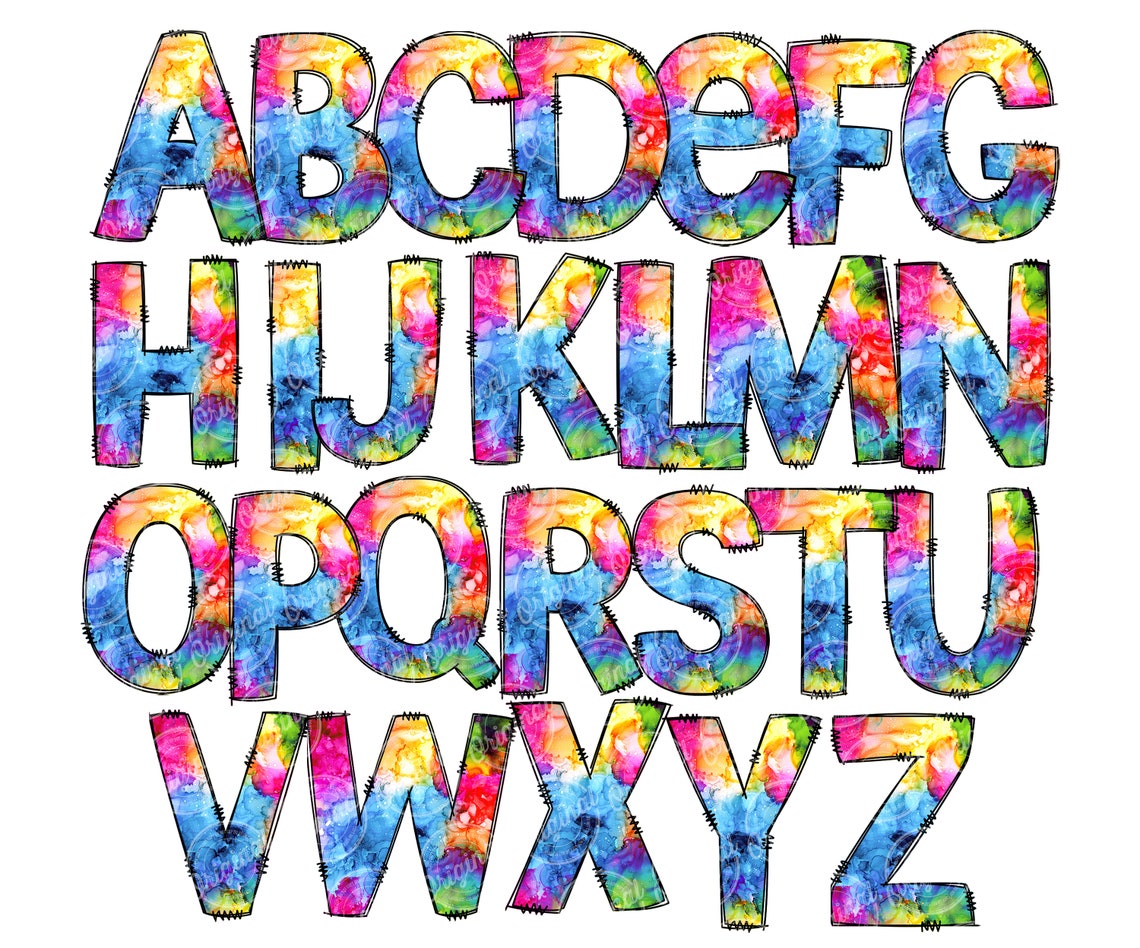Doodle Font Rainbow Ink Doodle Letters Colorful Alphabet - Etsy