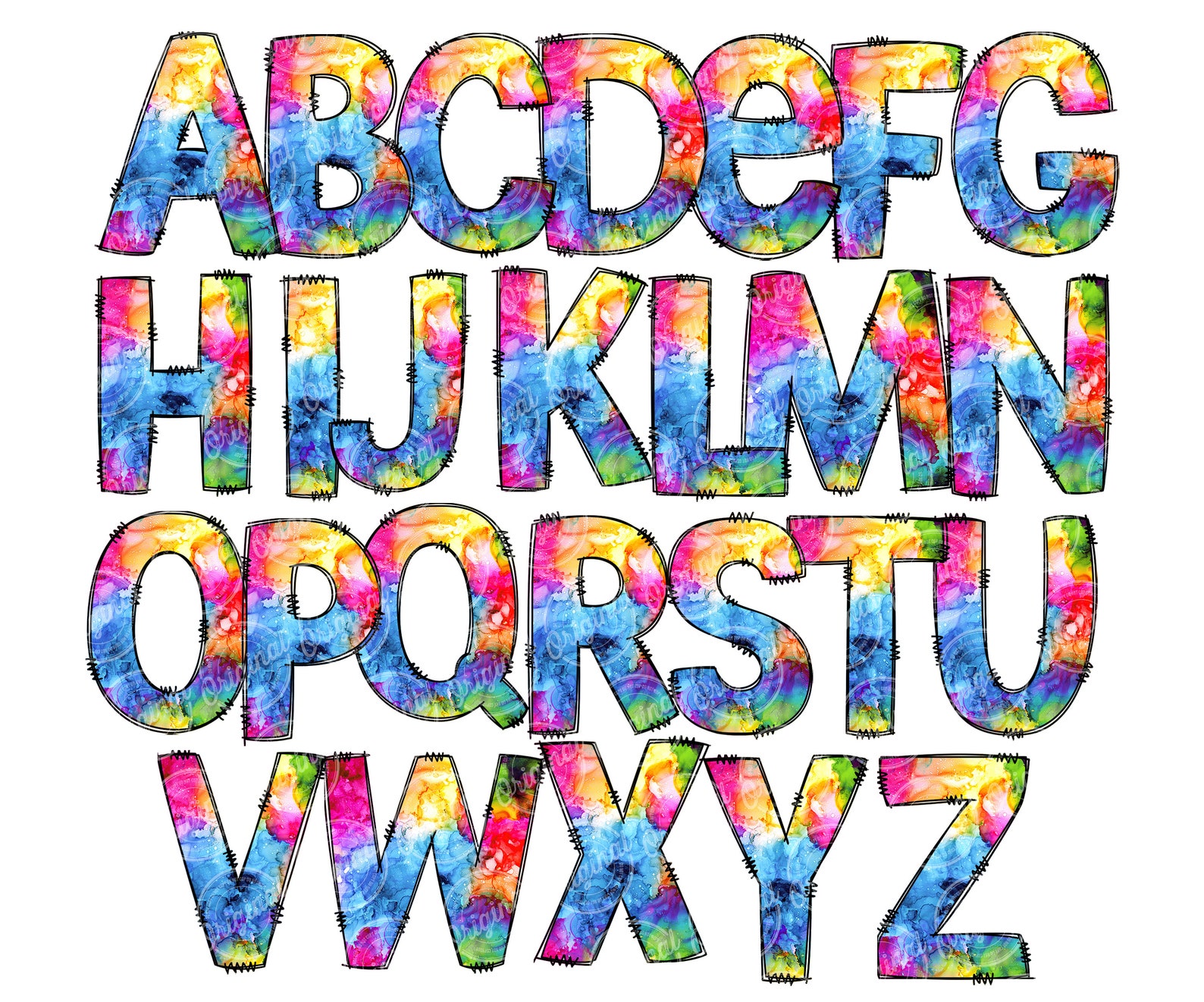 Doodle Font Rainbow Ink Doodle Letters, Colorful Alphabet Pack, Rainbow ...