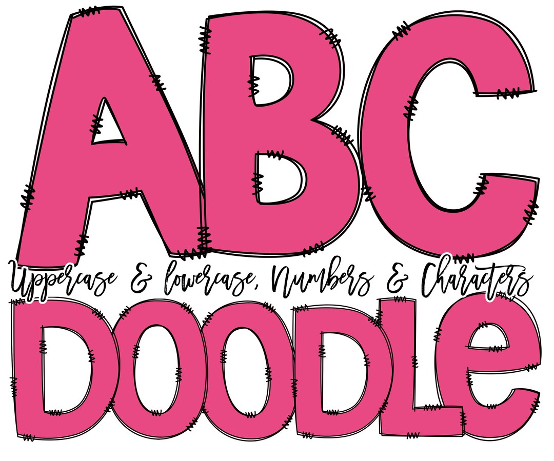 Doodle Font Dark Pink, Doodle Letters PNG, Sublimation Png, Doodle ...