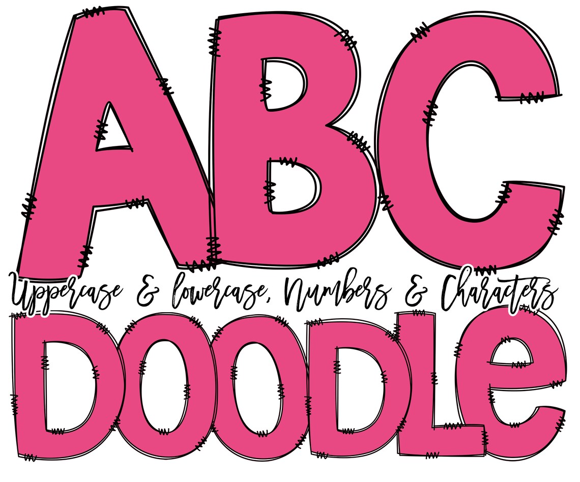 Doodle Font Dark Pink Doodle Letters PNG Sublimation Png | Etsy