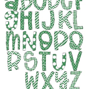Doodle Letters, Dark Green Glitter Alphabet Bundle PNG, Pattern ...