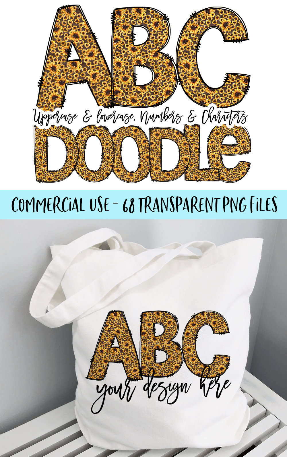 Doodle Font Sunflower Doodle Letters, Sunflower Alphabet Pack ...
