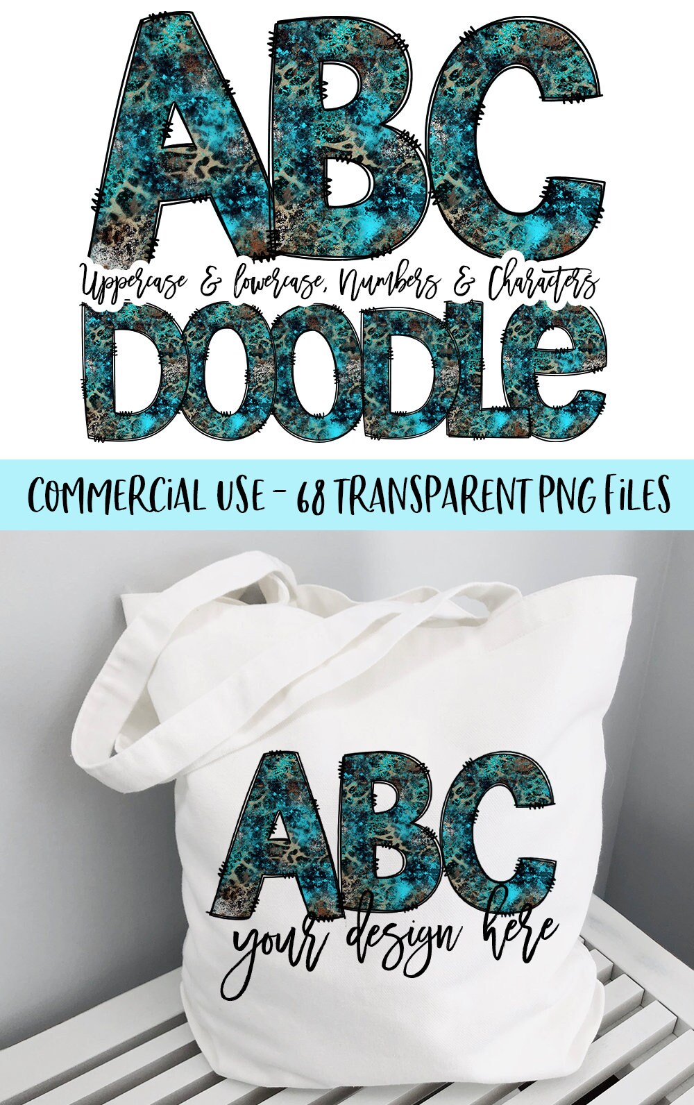 Doodle Font Leopard Cheetah Turquoise Western Teal Grunge Country ...