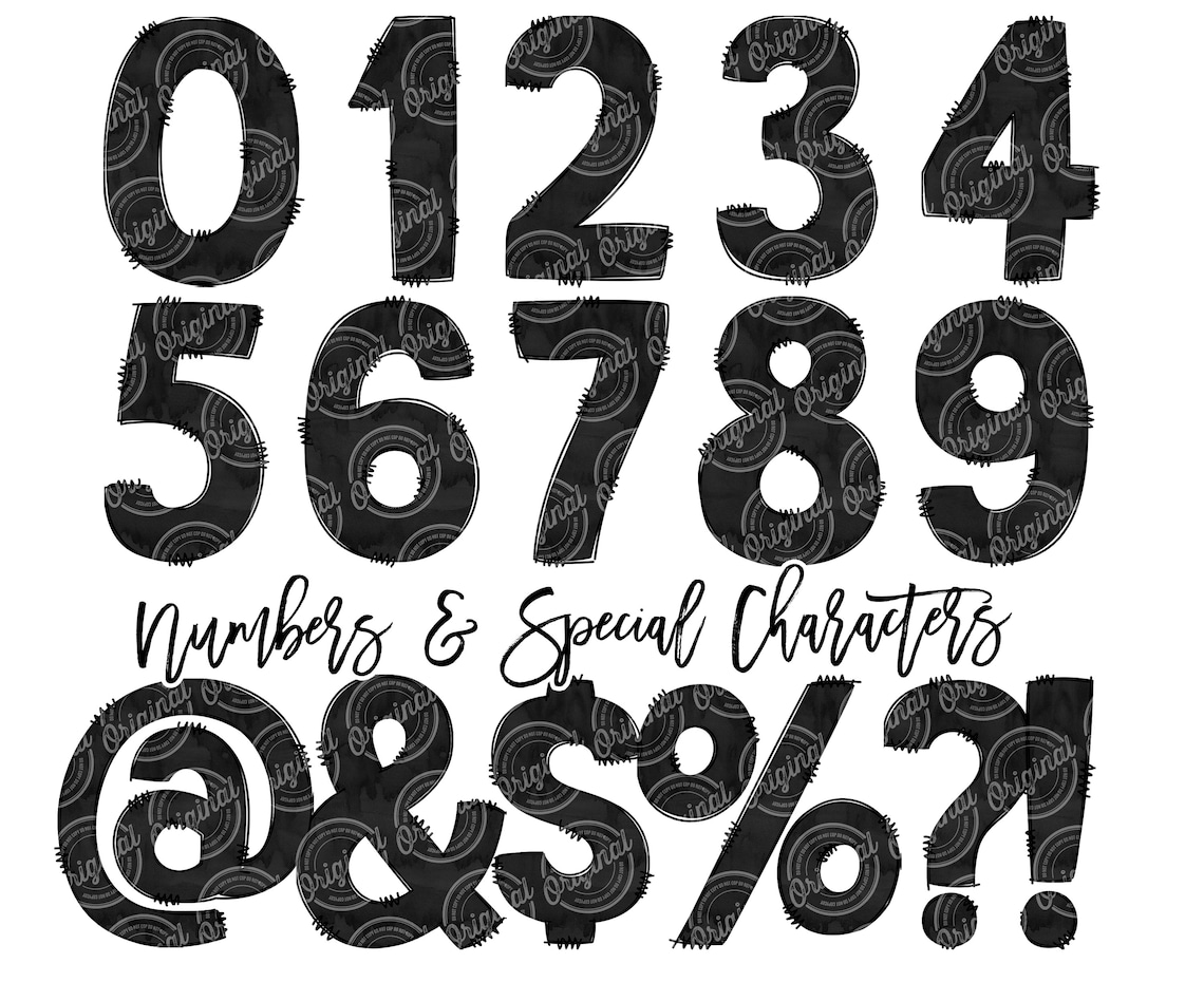 Black Watercolor Doodle Font Letters & Numbers Commercial Use - Etsy