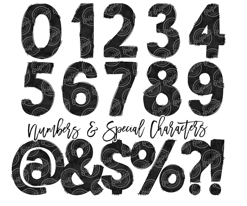 Black Watercolor Doodle Font Letters & Numbers Commercial Use - Etsy