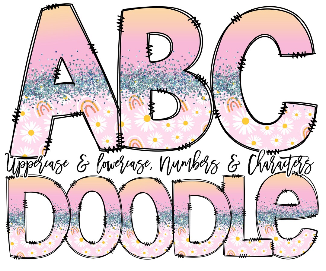 Rainbow Daisy Flower Half Glitter, Doodle Letters PNG, Sublimation Png ...