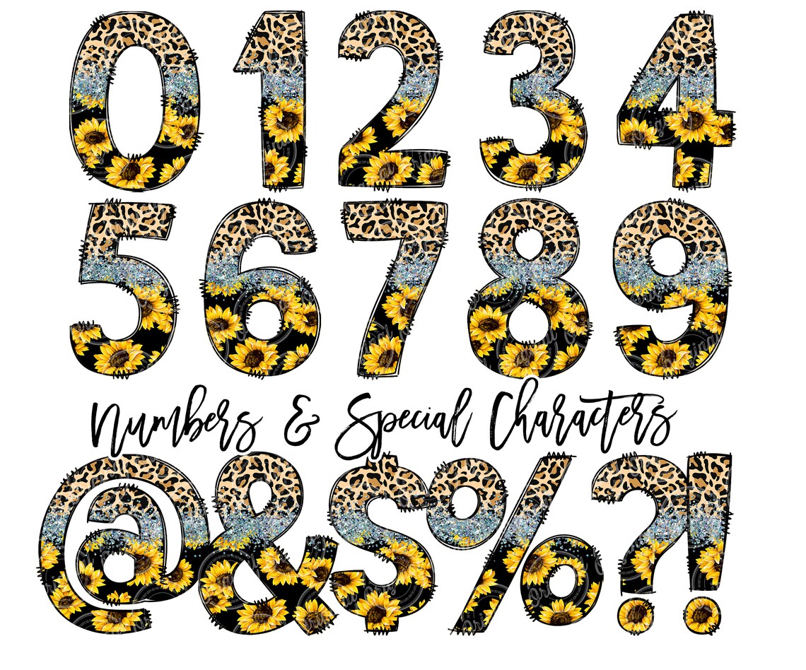 Doodle Font Leopard Sunflower Alphabet Set Cheetah Doodle - Etsy