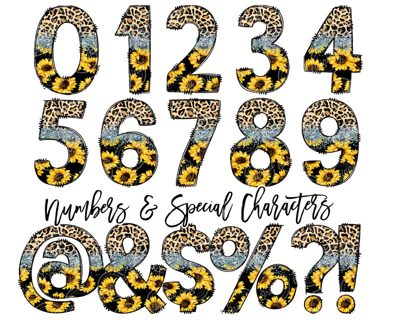 Doodle Font Leopard Sunflower Alphabet Set, Cheetah Doodle Letters, for ...