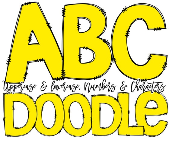 Bright Yellow Hand Drawn Doodle Alphabet Pack Solid Color | Etsy