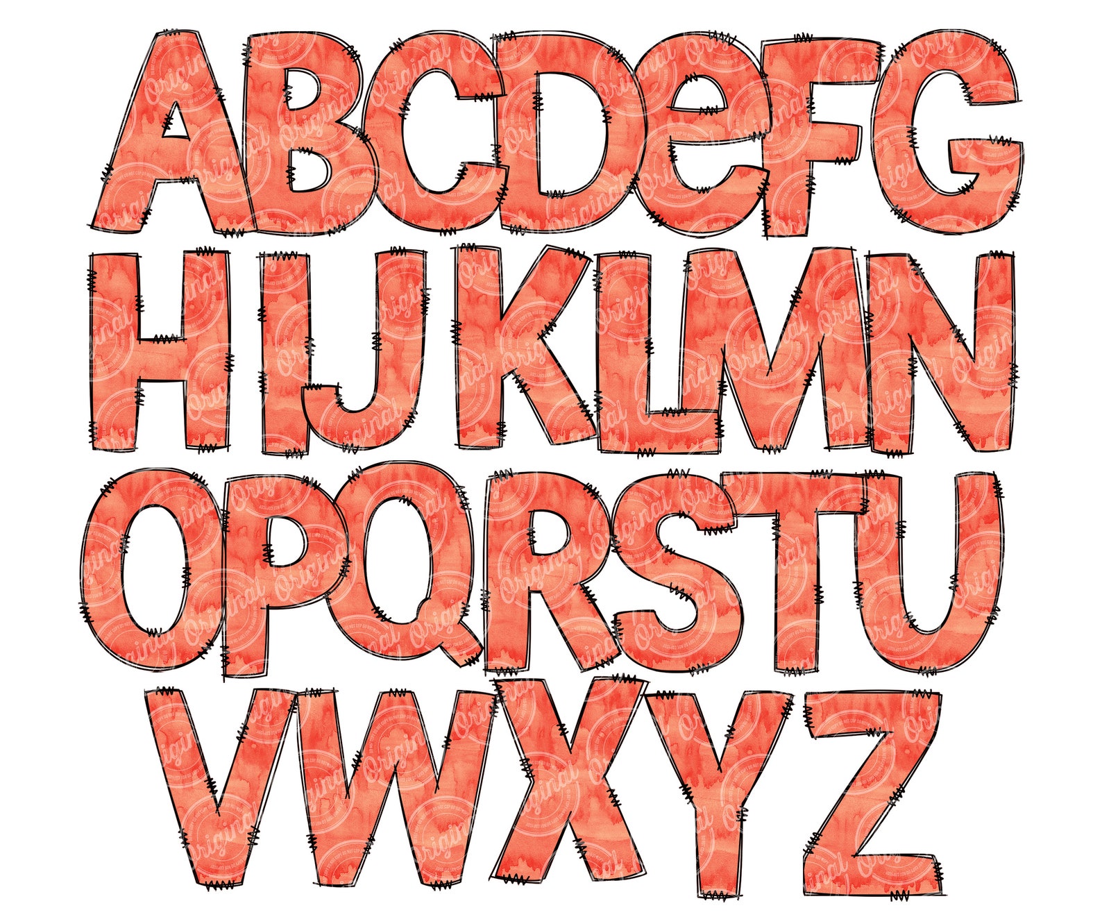 Orange Watercolor Doodle Font Letters & Numbers Commercial | Etsy