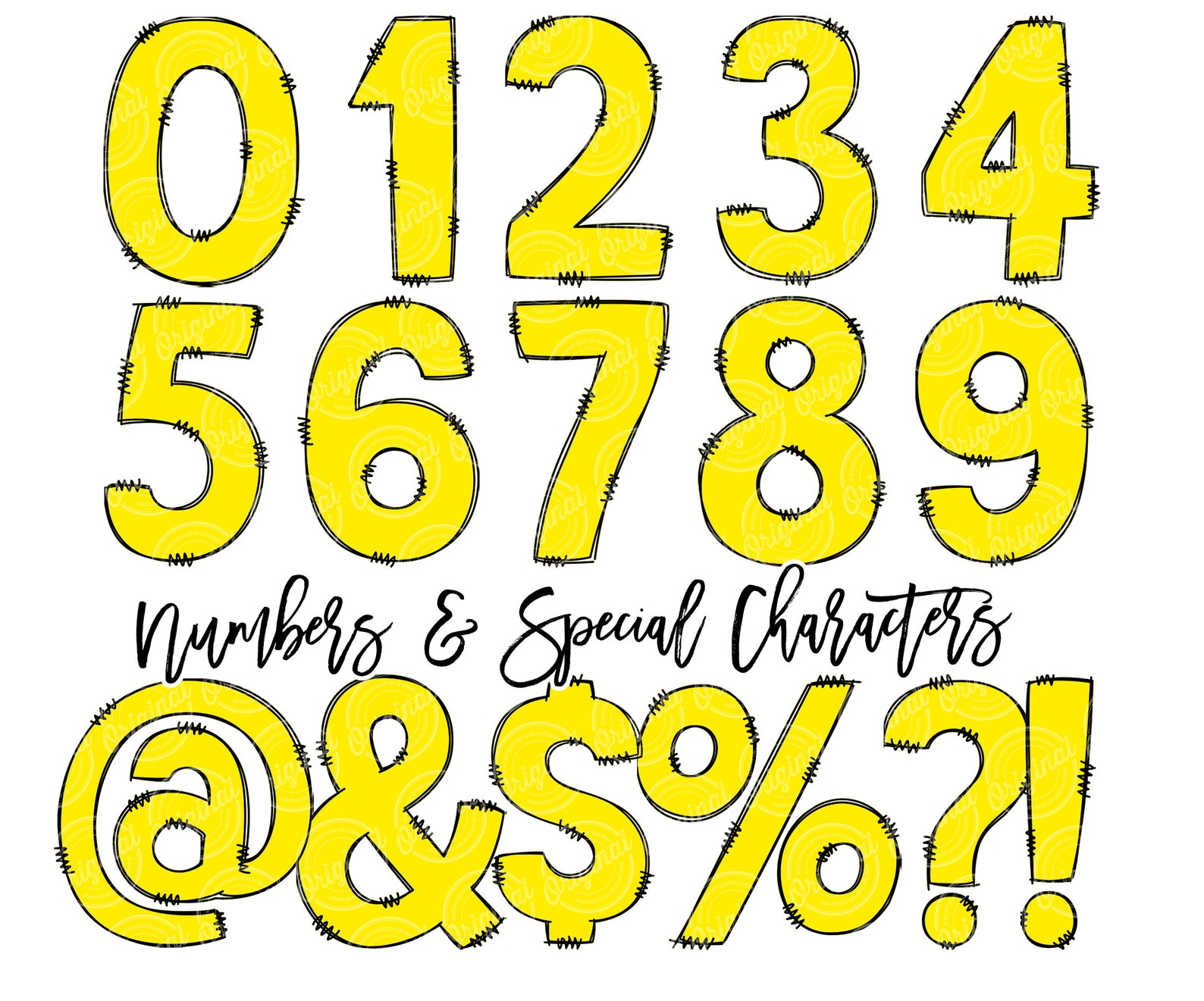 Bright Yellow Hand Drawn Doodle Alphabet Pack Solid Color - Etsy