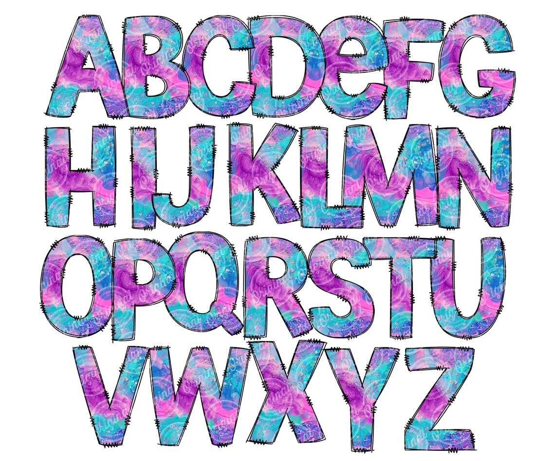 Doodle Font Pink Purple Blue Ink Doodle Doodle Letters PNG - Etsy
