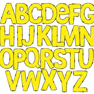 Bright Yellow Hand Drawn Doodle Alphabet Pack, Solid Color Faux Stitch ...