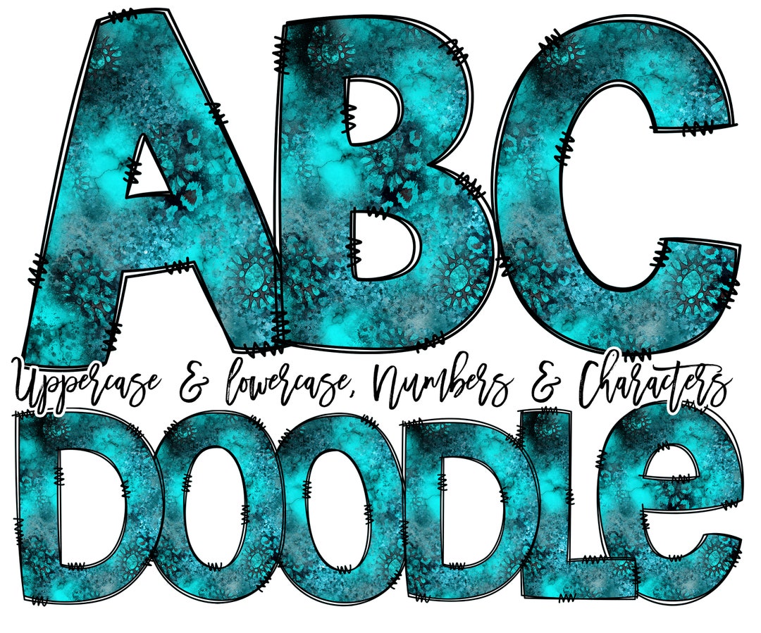 Doodle Font Turquoise Western Hand Drawn Doodle Alphabet Pack, Teal ...