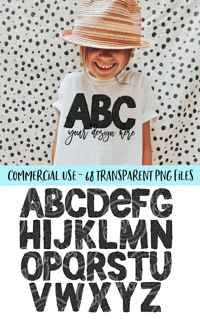 Doodle Font Black Glitter Alphabet Set, Glitter Doodle Letters, for ...