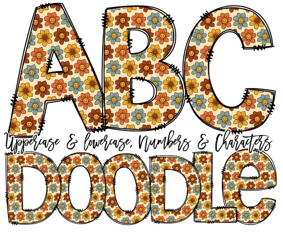 Doodle Font Retro Flowers Doodle Letters Retro Alphabet Pack - Etsy