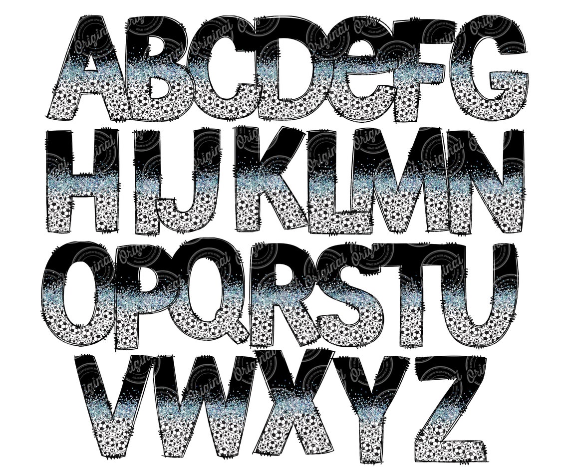 Doodle Font Soccer Half Glitter Doodle Letters PNG - Etsy