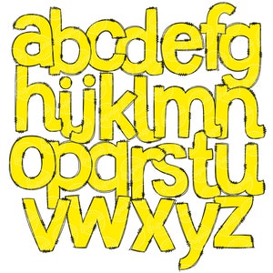 Bright Yellow Hand Drawn Doodle Alphabet Pack, Solid Color Faux Stitch ...