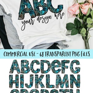 Doodle Font Leopard Cheetah Turquoise Western Teal Grunge Country ...